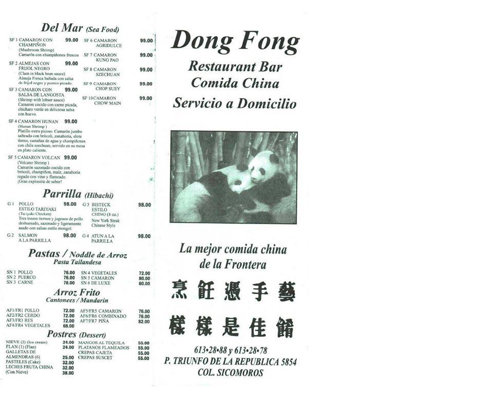 Carta del restaurante Dong Fong, Ciudad Juarez