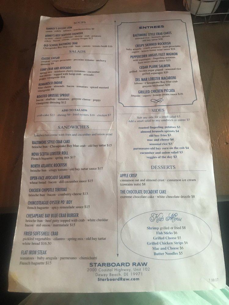 Menu at The Starboard pub & bar, Dewey Beach, DE-1