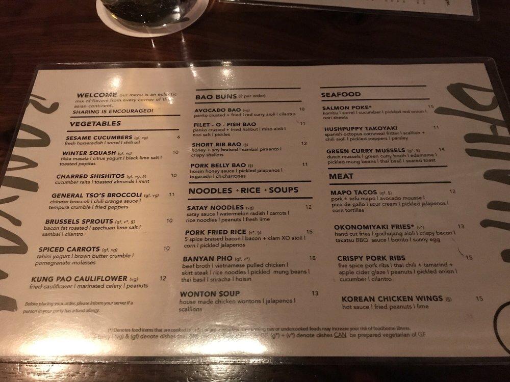 Menu at Banyan Bar + Refuge, Boston