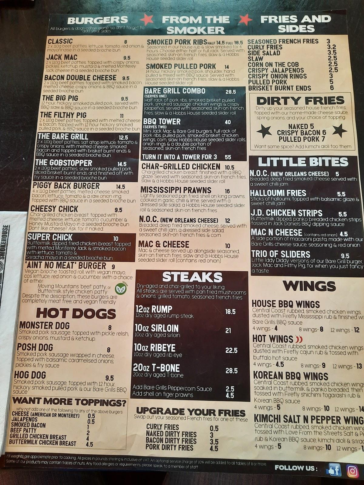 Menu at Bare Grills - Taunton, Taunton