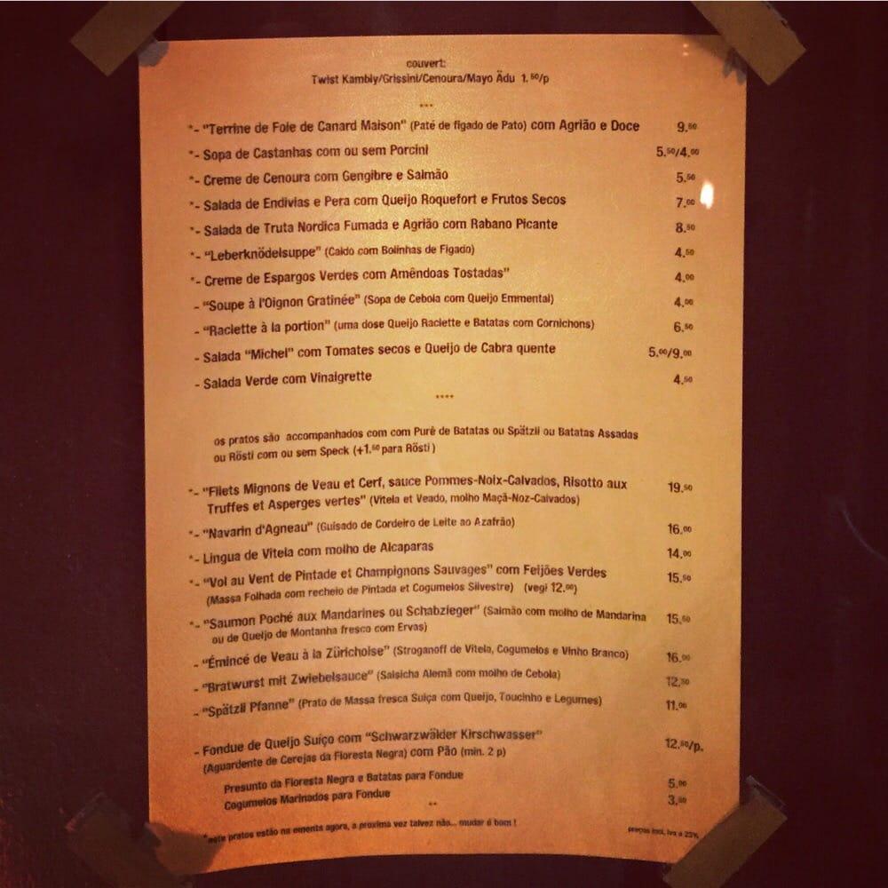 Menu at Bistro Edelweiss pub & bar, Lisbon