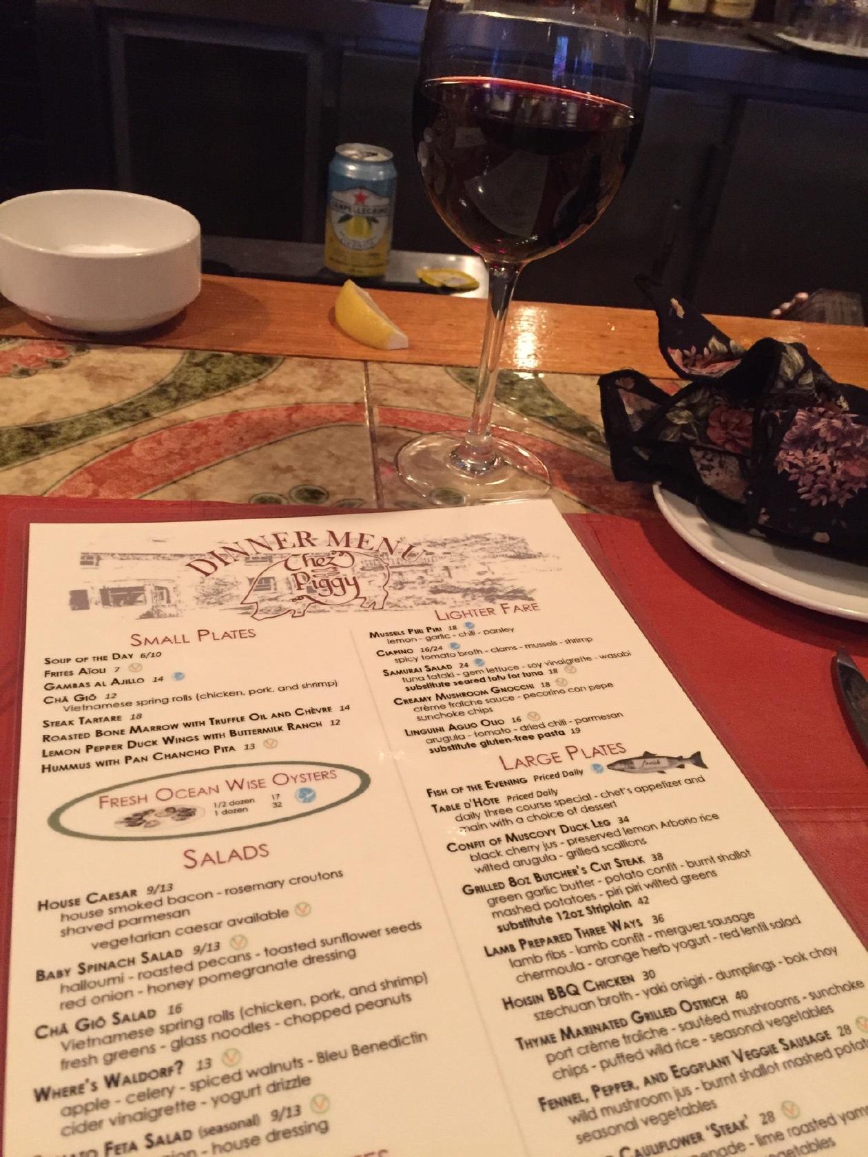 Menu at Chez Piggy Restaurant & Bar, Kingston