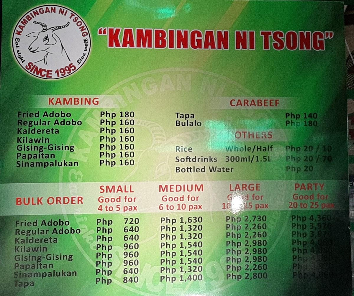 Menu at Kambingan Ni Tsong restaurant, Quezon City, M2QM+H2H