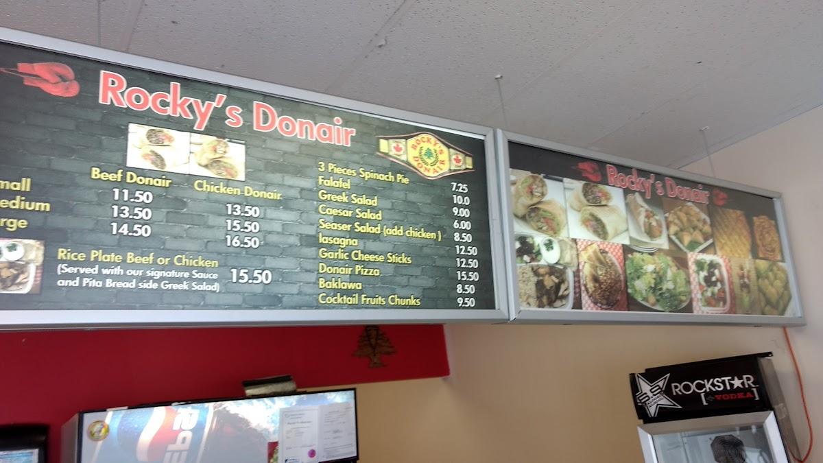 Menu at Rockys Donair and Pizzeria, Cranbrook