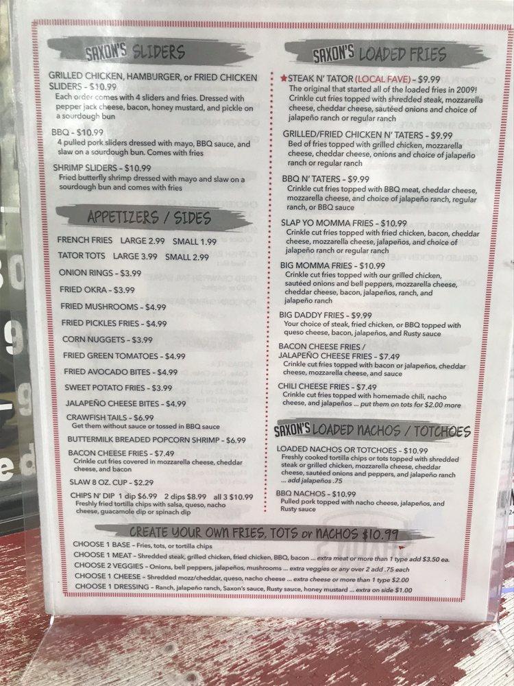 Menu at Saxon's Drive In restaurant, Houston