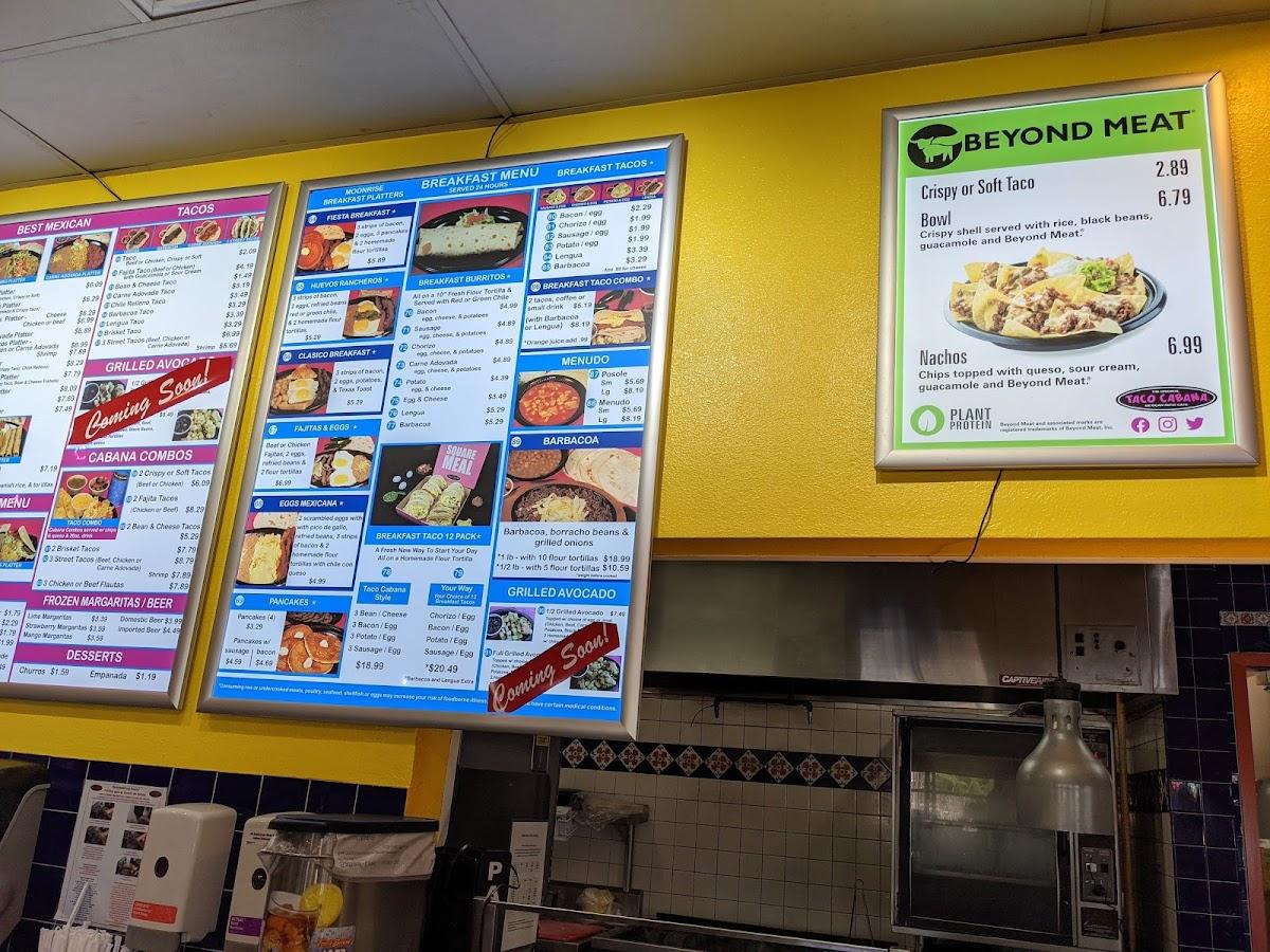 Menu at Taco Cabana restaurant, Albuquerque, Central Ave SE