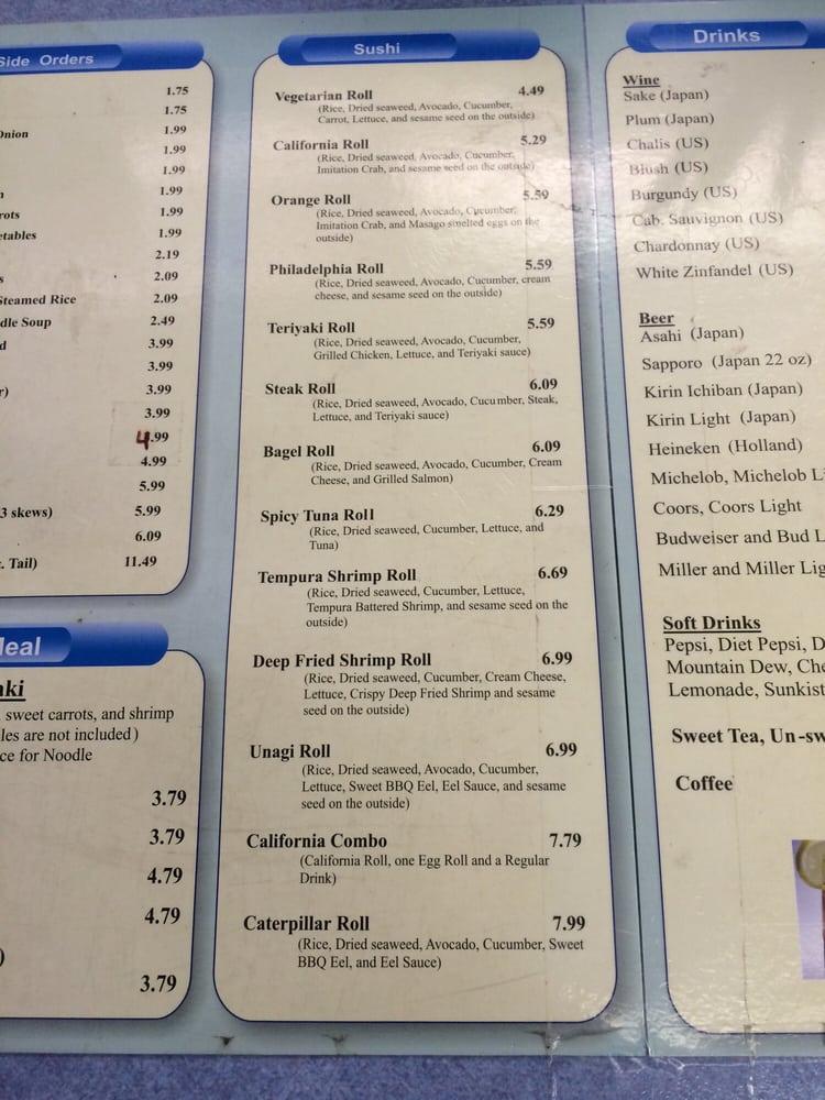 Menu at Tokyo Bistro restaurant, Wingate