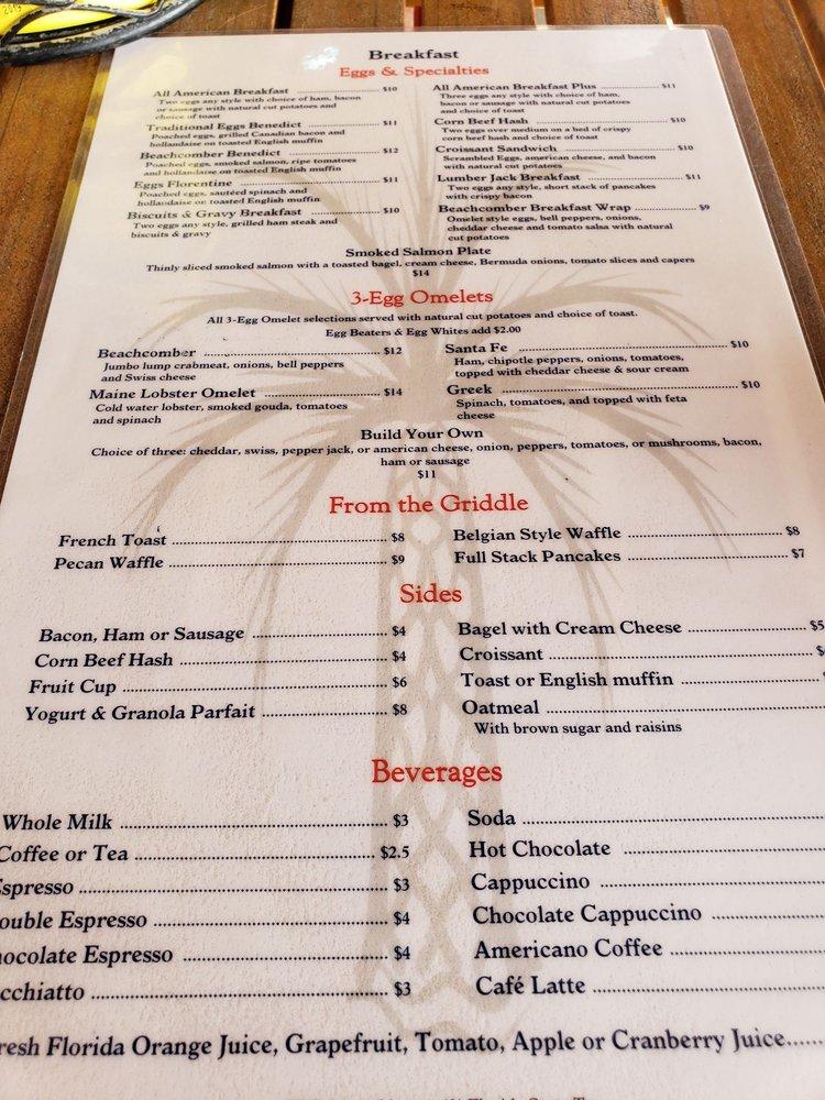Menu at Beachcomber Resort and Villas restaurant, Pompano Beach