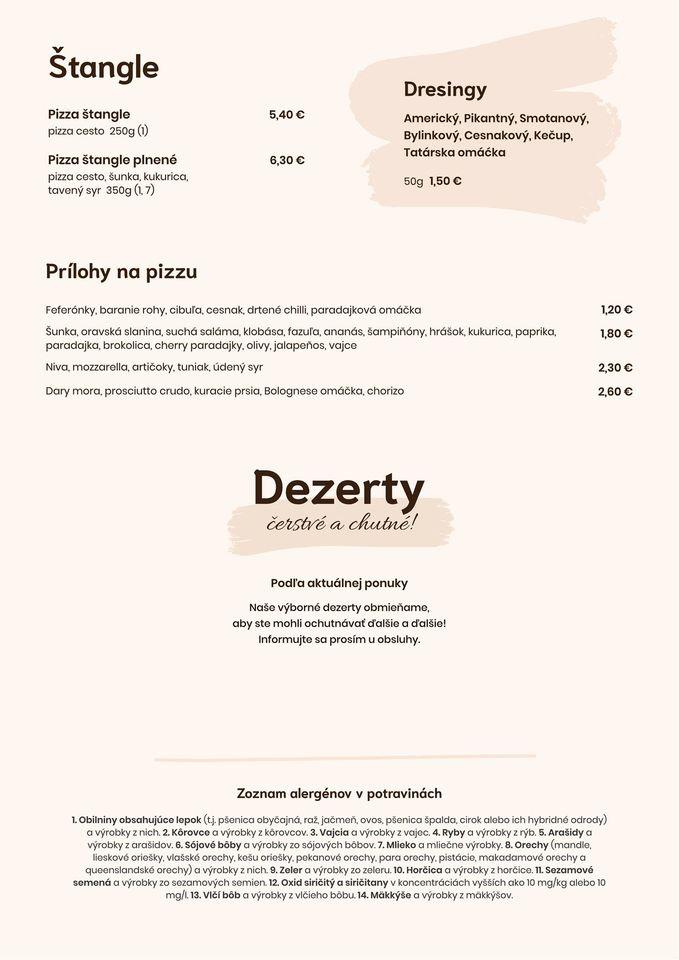 Menu at Fantozzi pub & bar, Bratislava