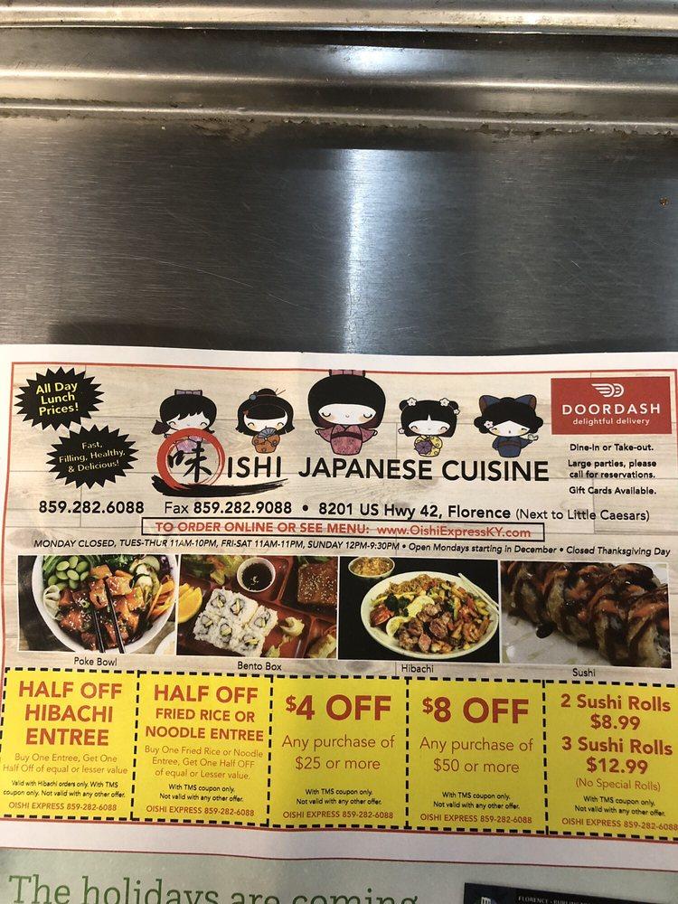 Menu at Oishi Express Japanese Grill restaurant, Florence