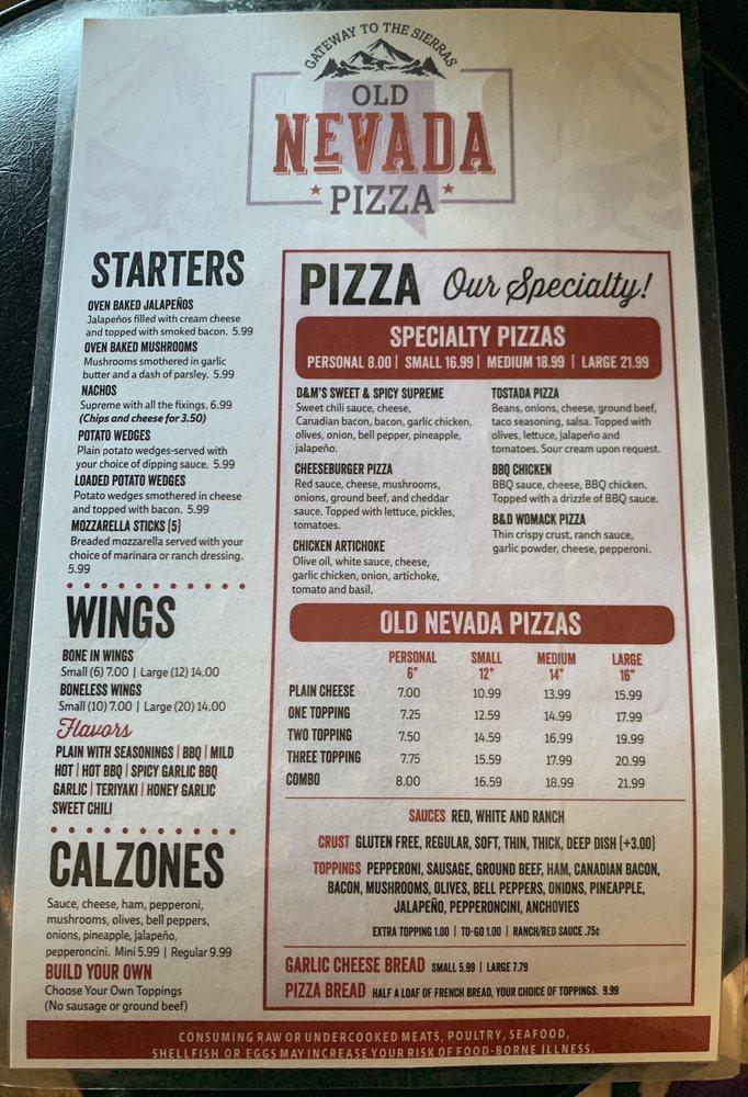 Menu at Old Nevada Pizza pizzeria, Hawthorne