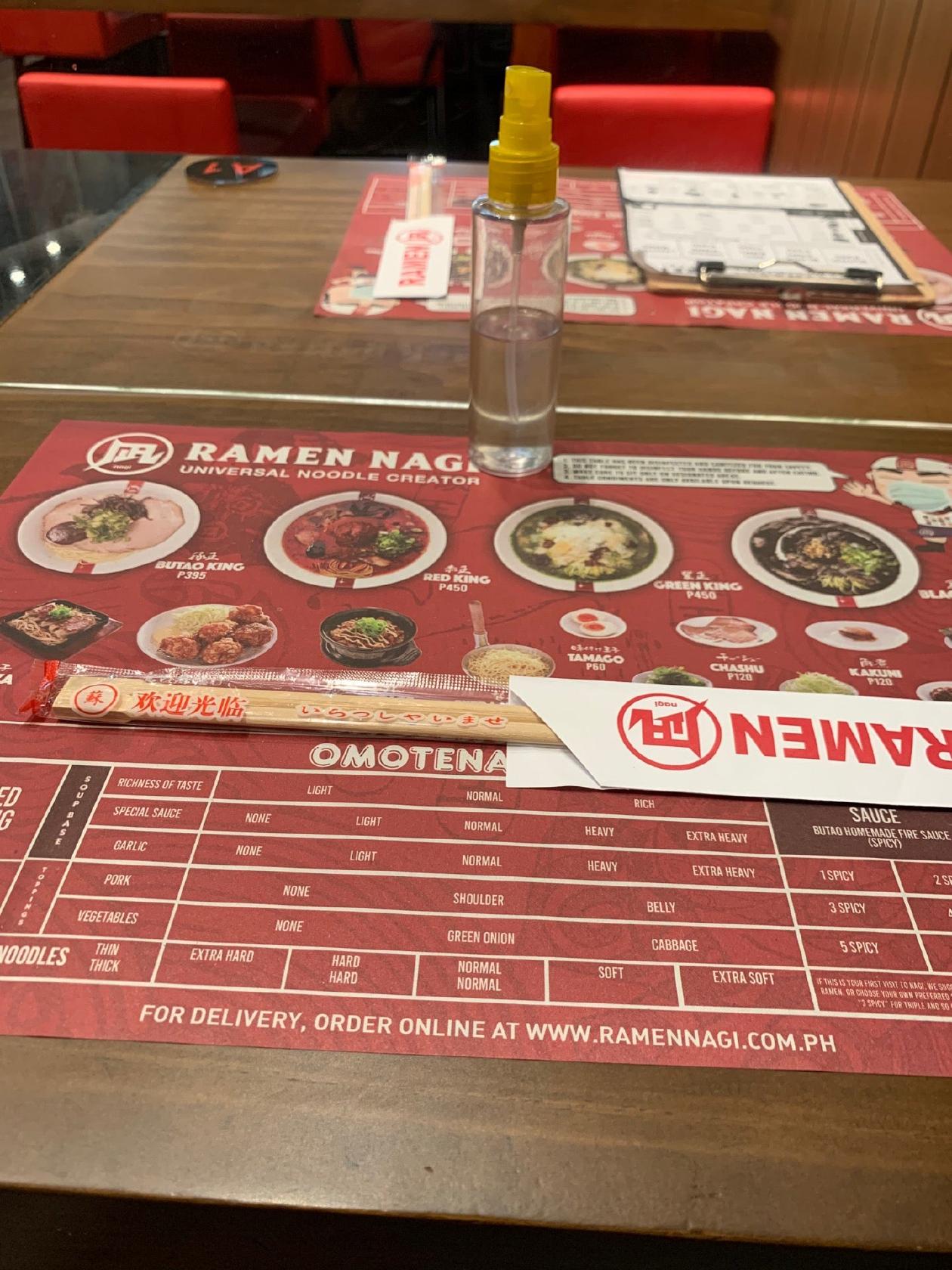 Menu at Ramen Nagi restaurant, Quezon City, Robinson Magnolia