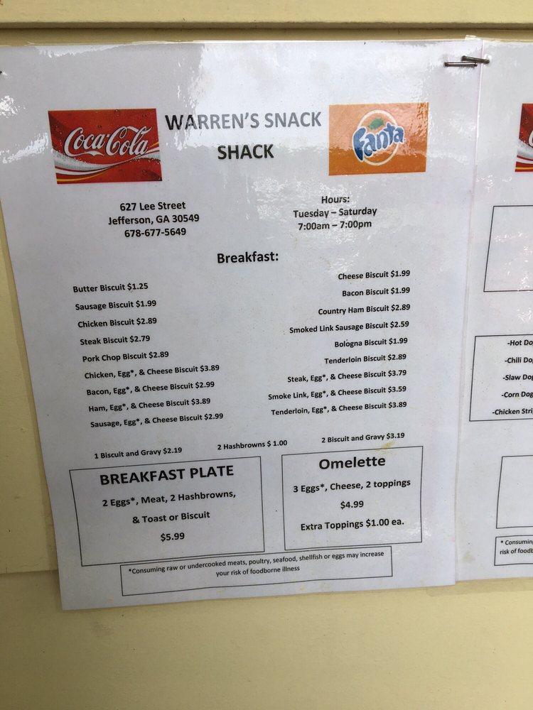 Menu at Warren's Breakfast & Grill restaurant, Jefferson