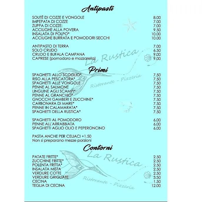 Menu da Ristorante pizzeria La Rustica, Marina di Pisa