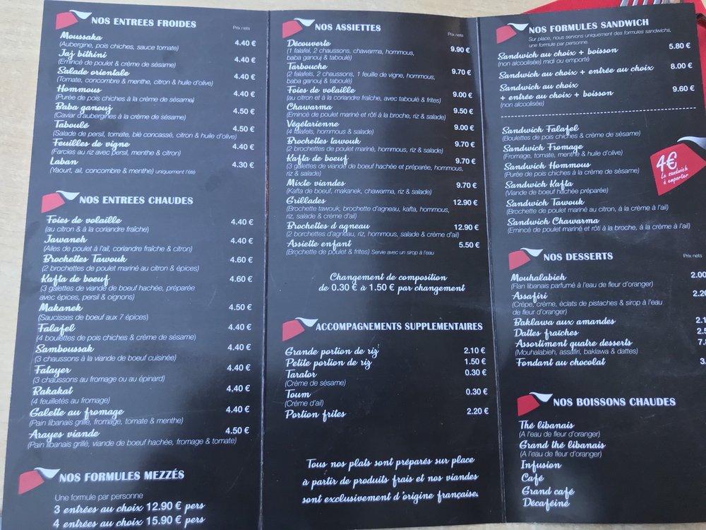 Menu au Restaurant Le Tarbouche, Strasbourg