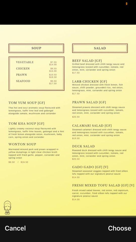 Menu at Little Buddha restaurant, Middle Park