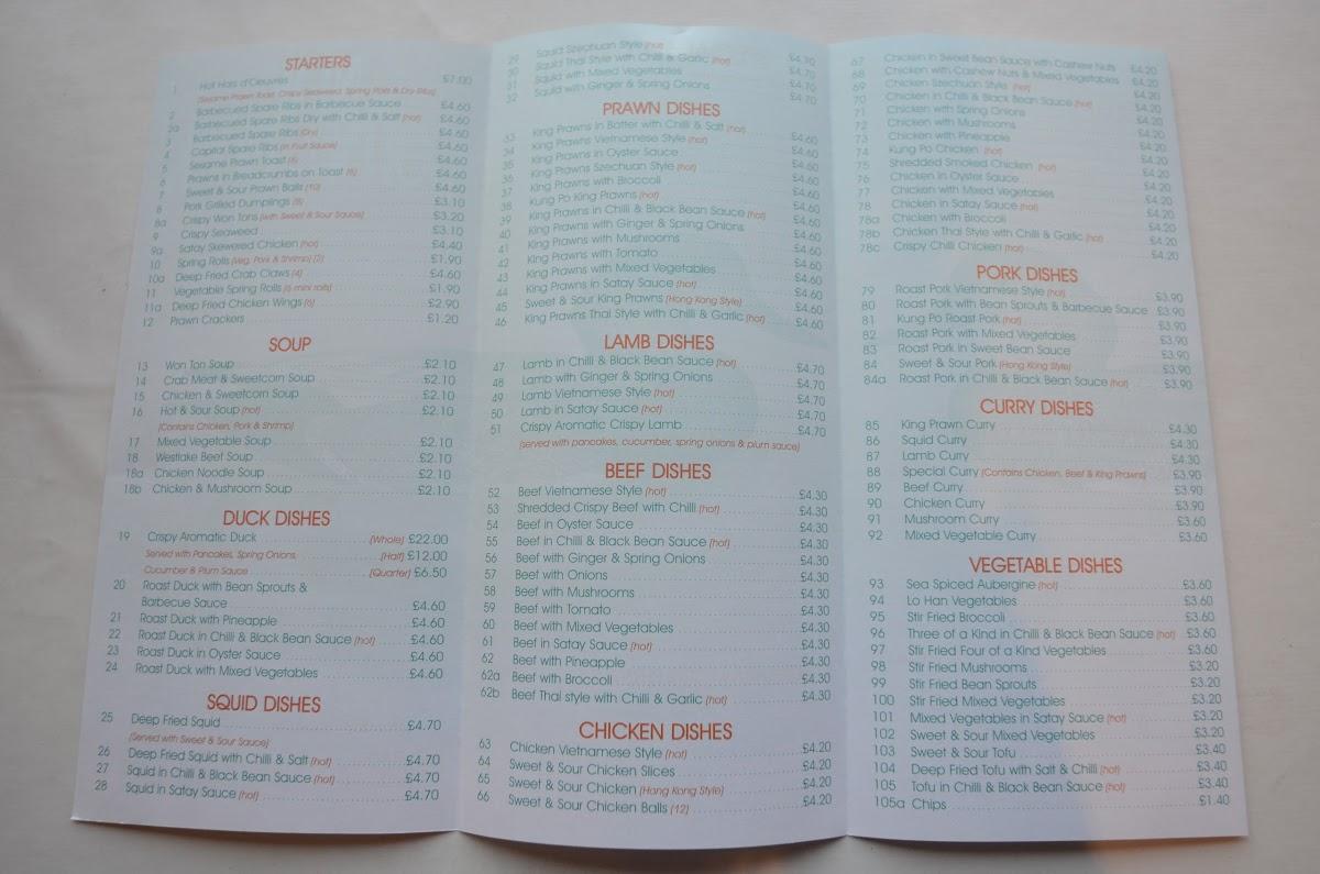 Menu at The New Golden Duck fast food, London, 425 High Rd