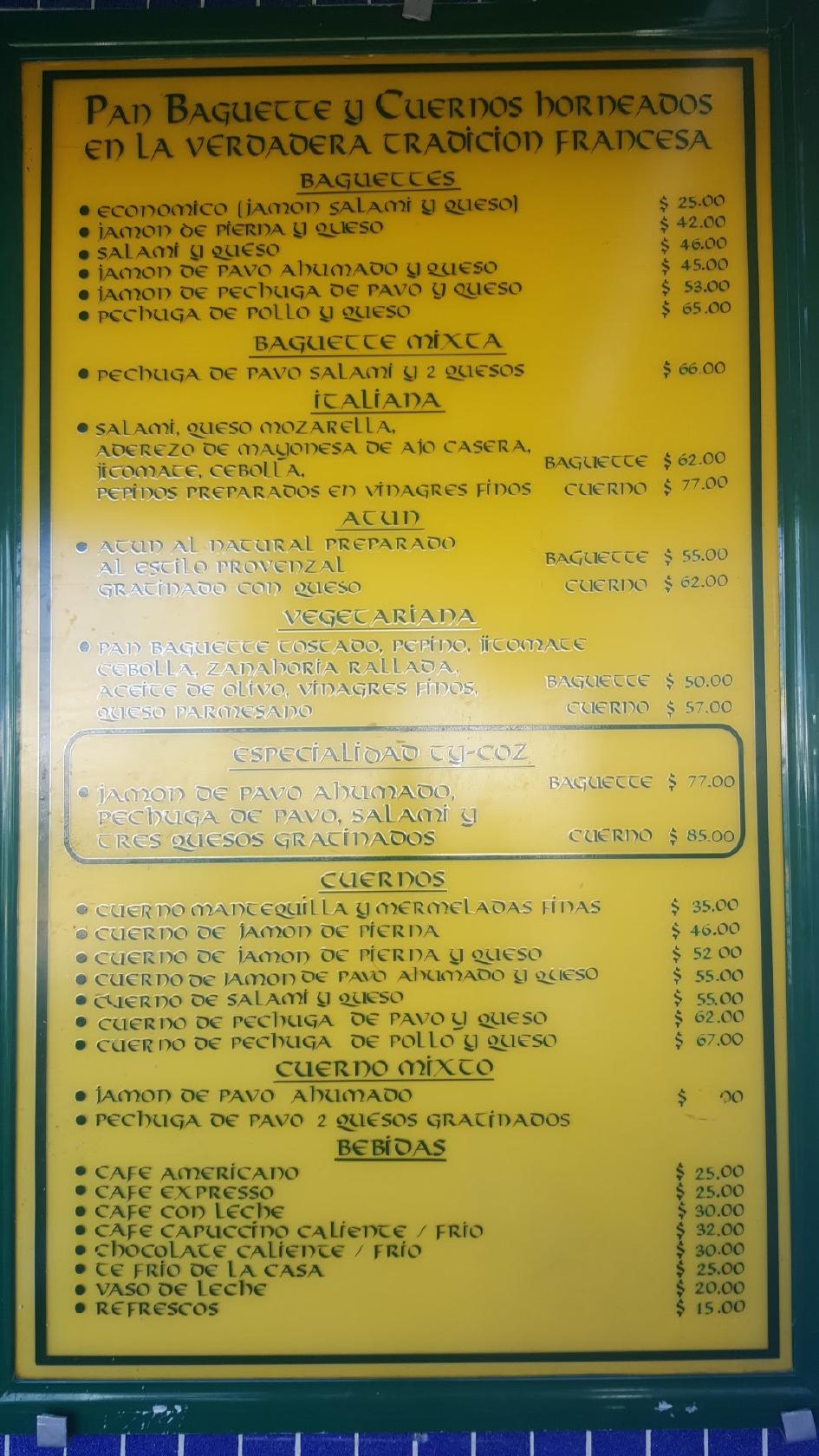 Menu at TY-COZ EXPRESS cafe, Cancún, Km 8.5 MZA 48 LTE 1 Local 3 Plaza ...