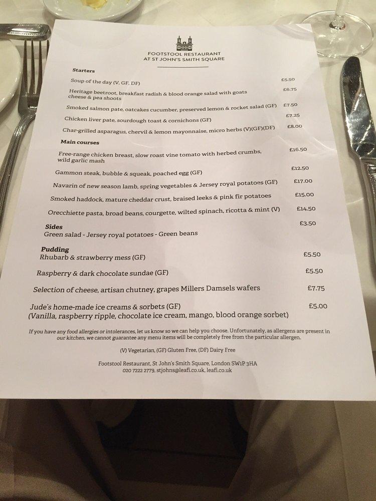 Menu at The Footstool Cafe, London