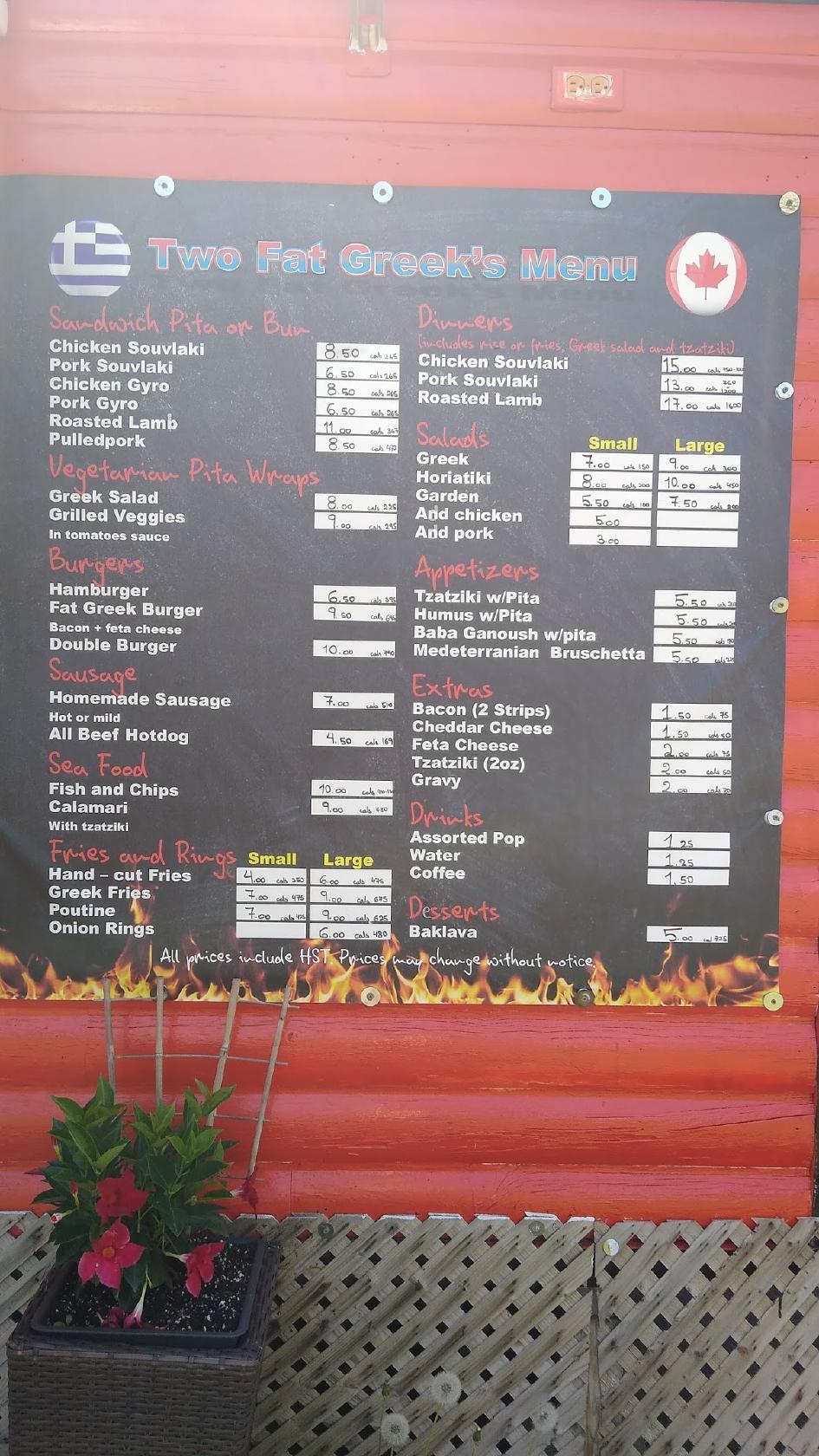 Menu at Two Fat Greeks restaurant, Canada