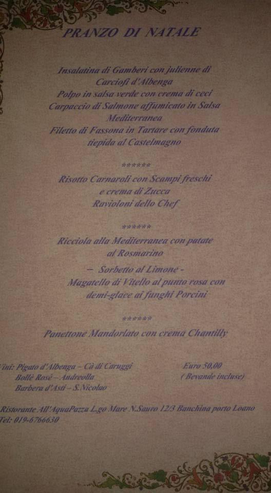 Menu da All'Acqua Pazza ristorante, Loano