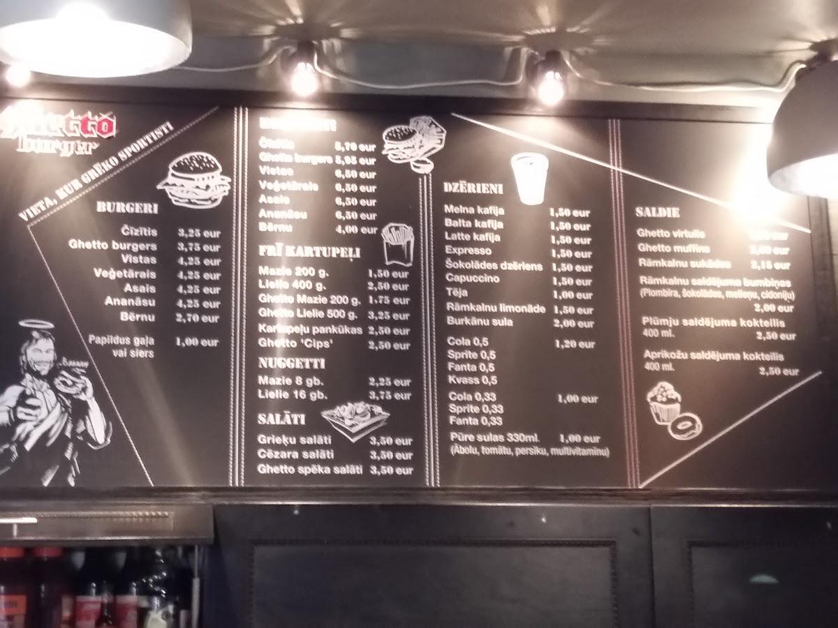 Menu at Ghetto Burger restaurant, Riga