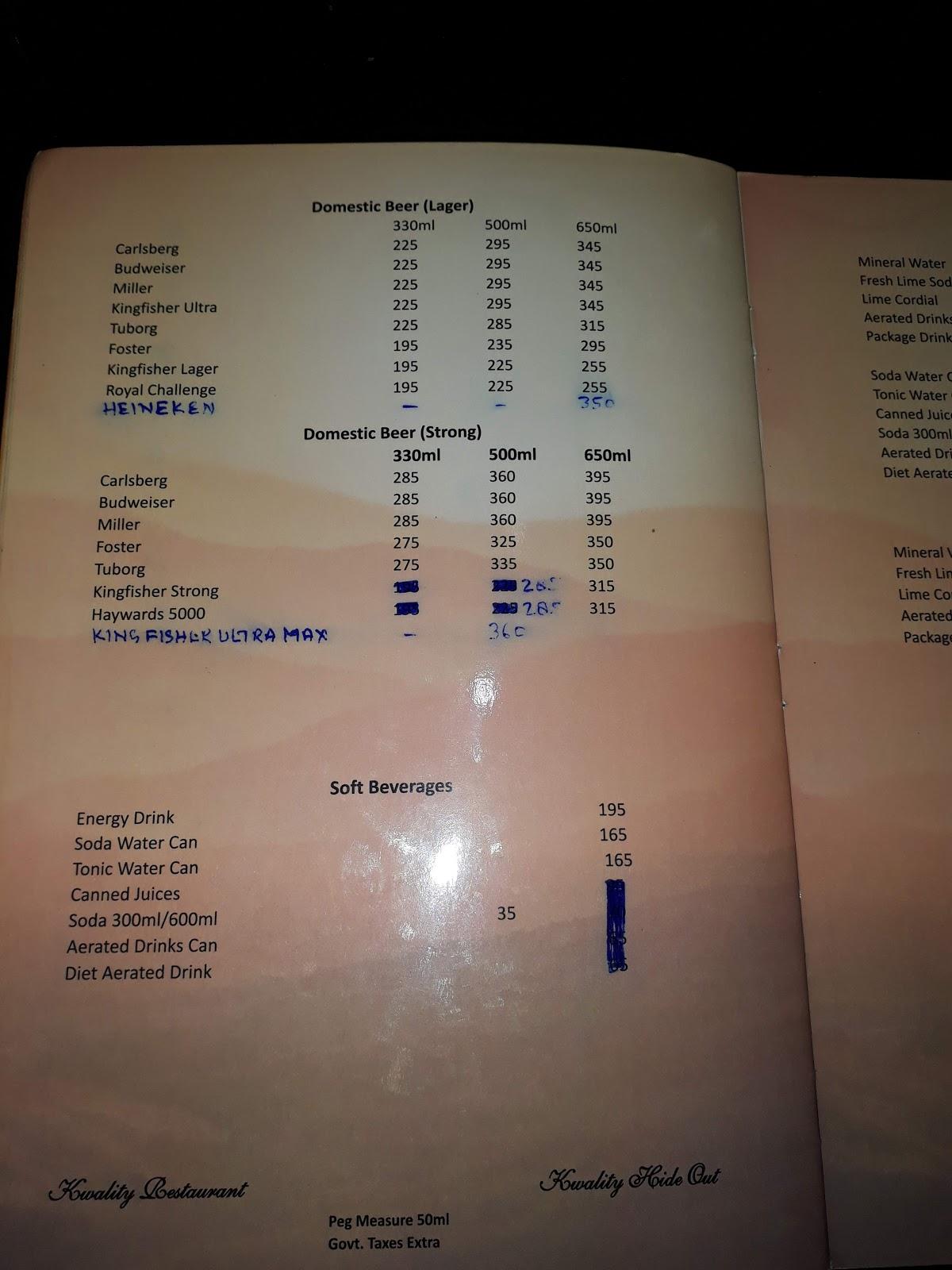 Menu at Kwality Restaurant, Kanpur, The Mall