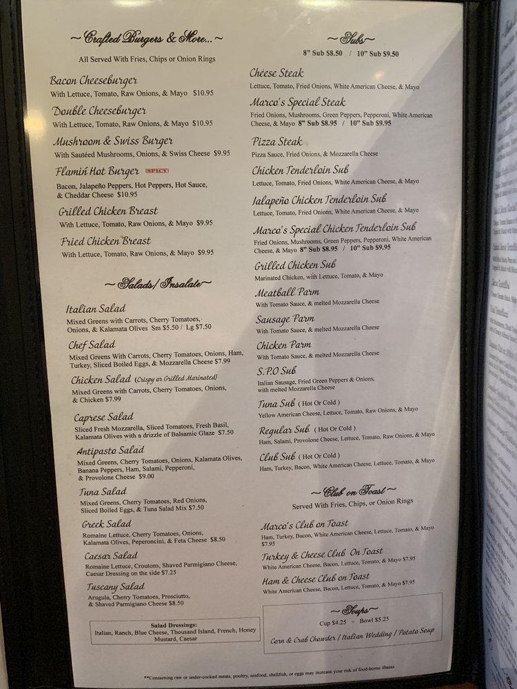 Menu at Marco's Italian Restaurant Bar & Grill, Ashland