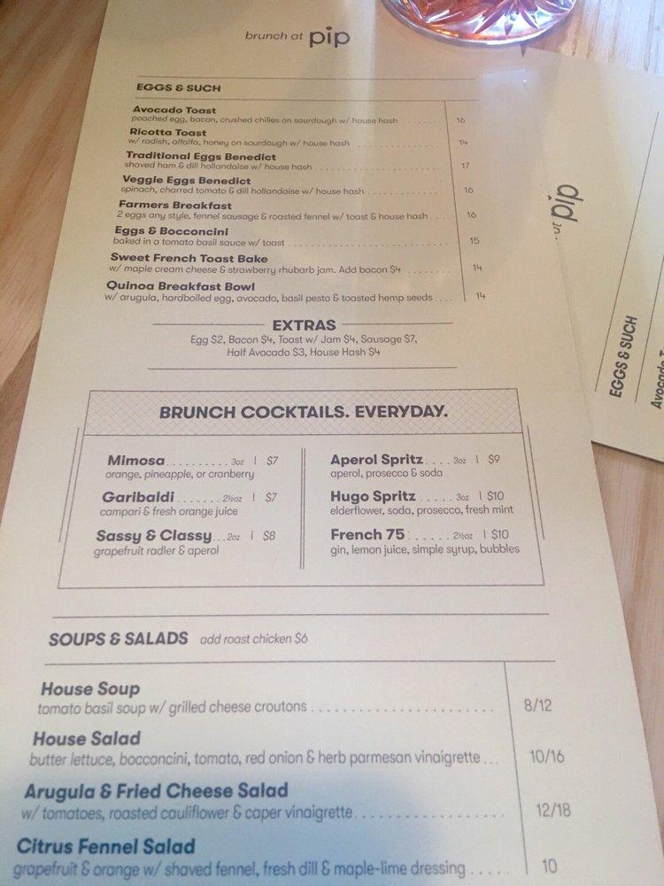 Menu at Pip pub & bar, Edmonton