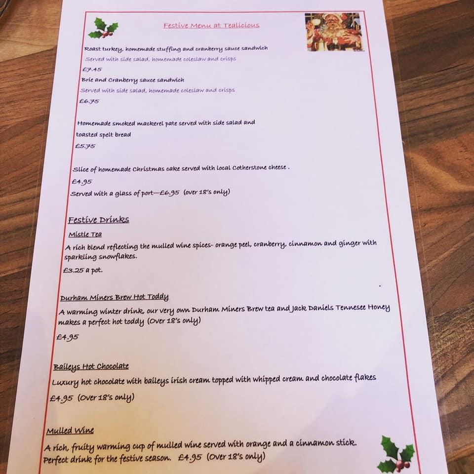 Menu at Tealicious Tea Room cafe, Durham