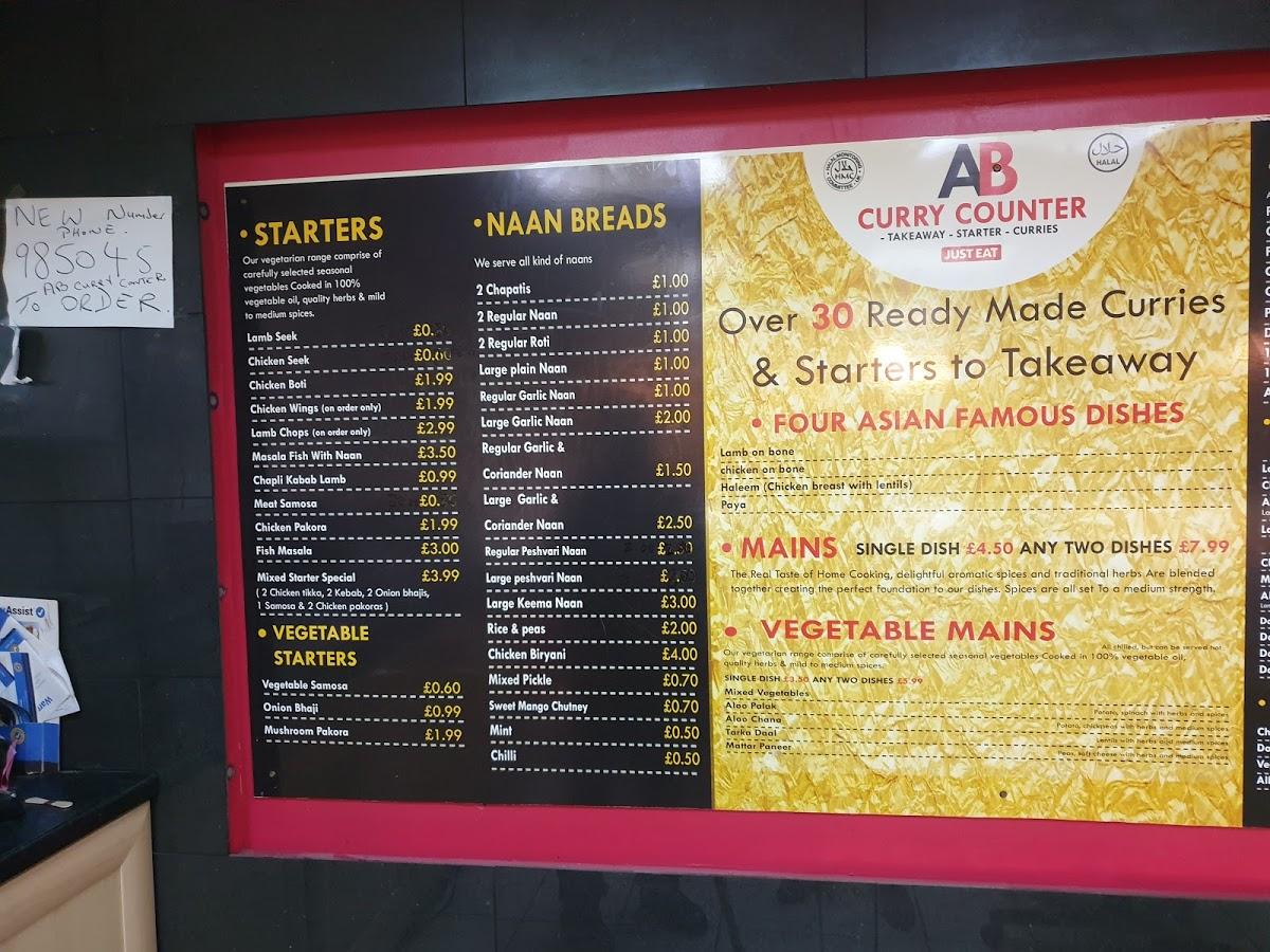 Menu at AB Curry Counter, Huddersfield
