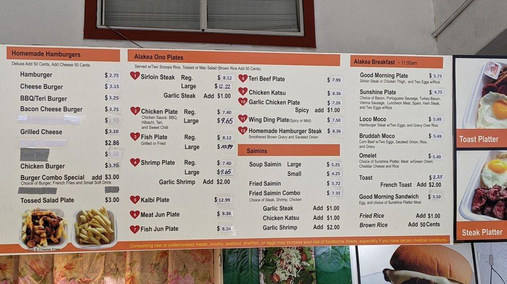 Menu at Alakea Steak restaurant, Honolulu