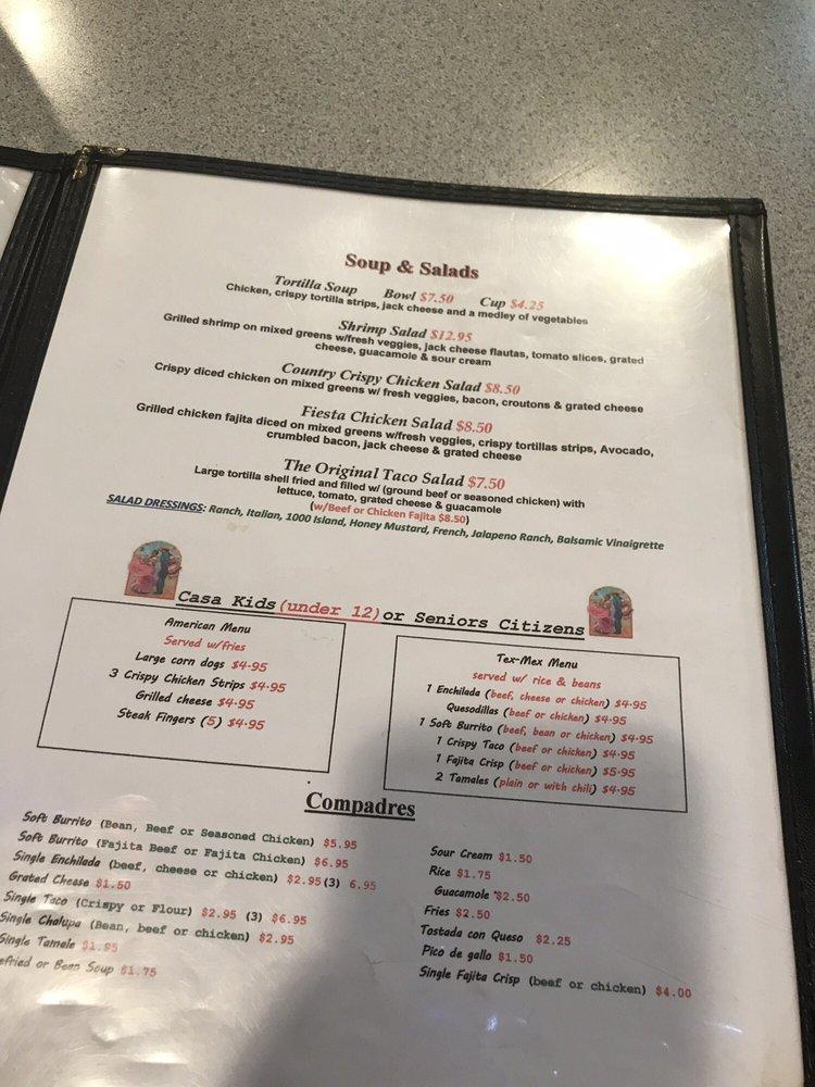 Menu at Casa Hernandez restaurant, El Campo