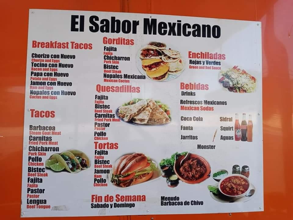 Menu at El Sabor Mexicano restaurant, Austin