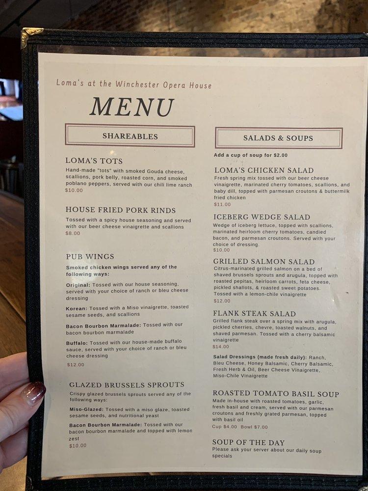 Menu at Loma's pub & bar, Winchester