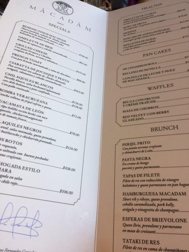 Carta del restaurante Macadam, San Pedro Garza García
