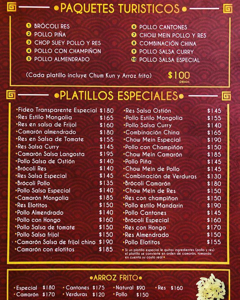 Menu at Restaurant Mandarín, San José del Cabo, Calle Barlovento