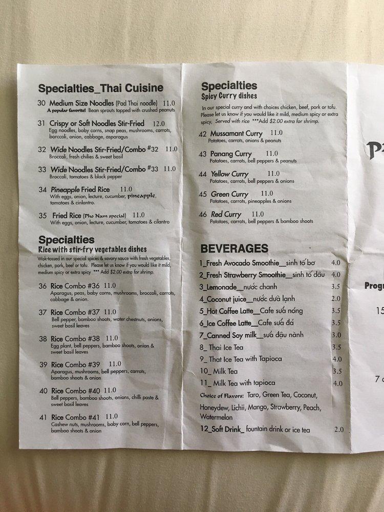 Menu at Pho Nam restaurant, Beaverton, SW Barrows Rd