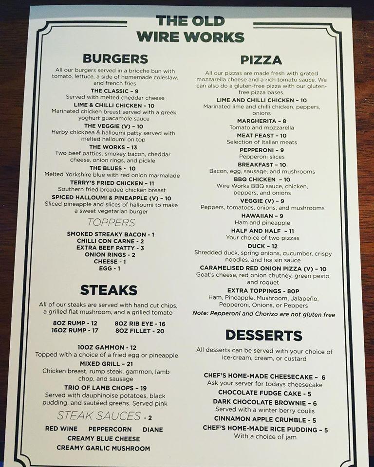 Menu at The Old Wireworks pub & bar, Huddersfield