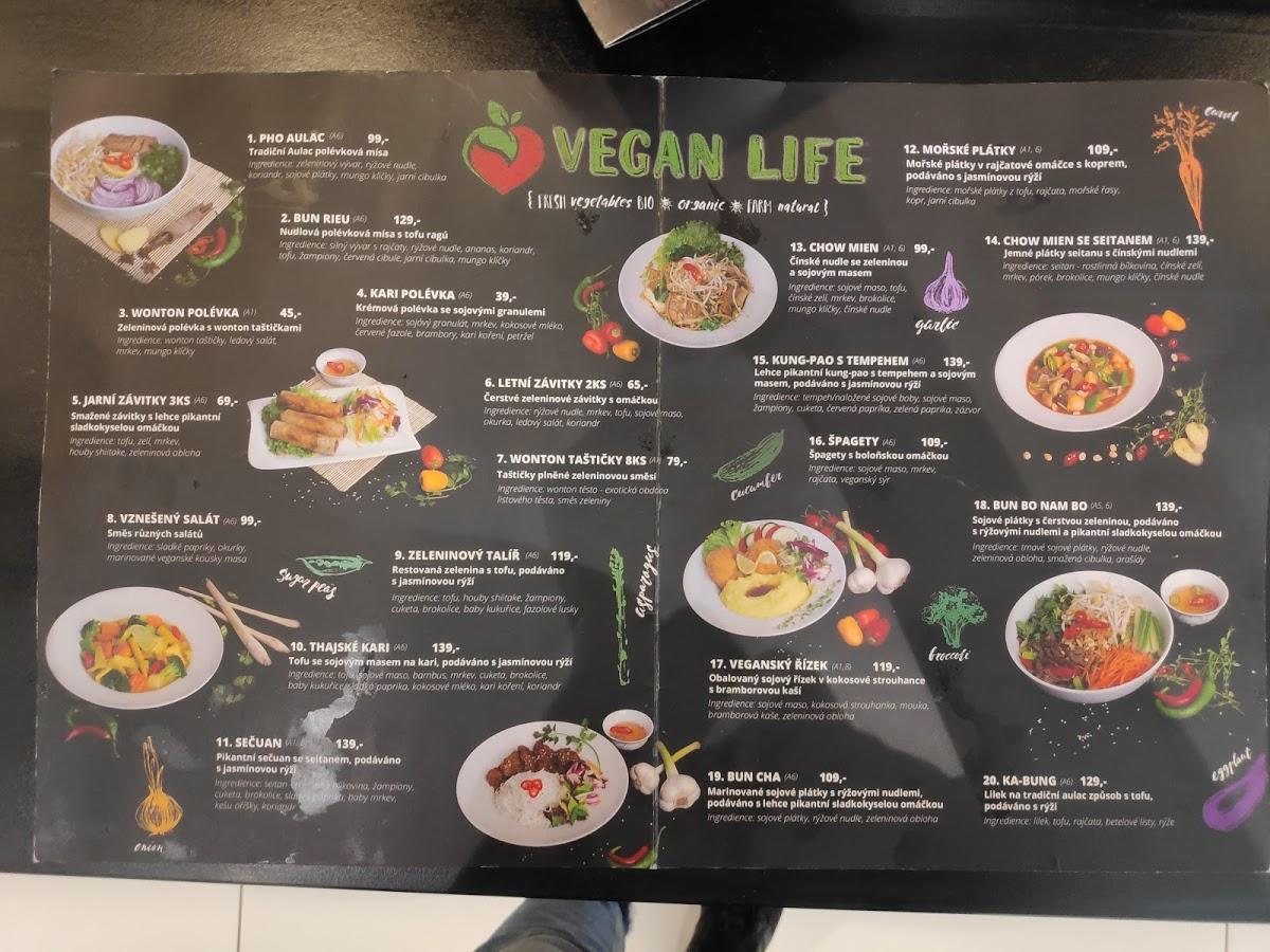 Menu at Vegan Life restaurant, Prague, Radlická 117