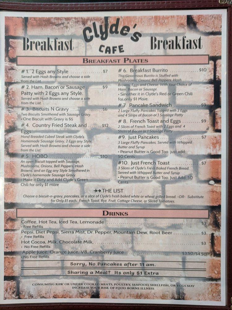 Menu at Clyde's Cafe, Delta