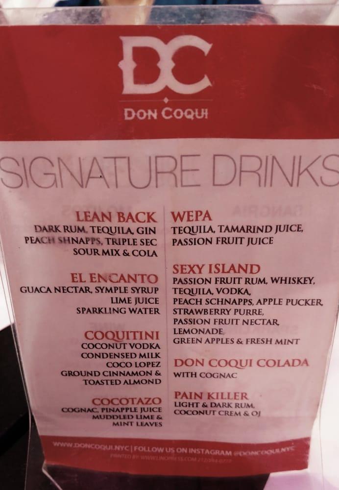 Menu at Don Coqui restaurant, White Plains