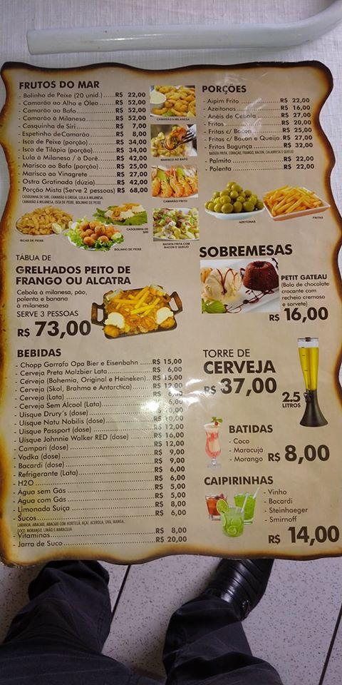Menu em Gastronomia a beira mar restaurante, Joinville