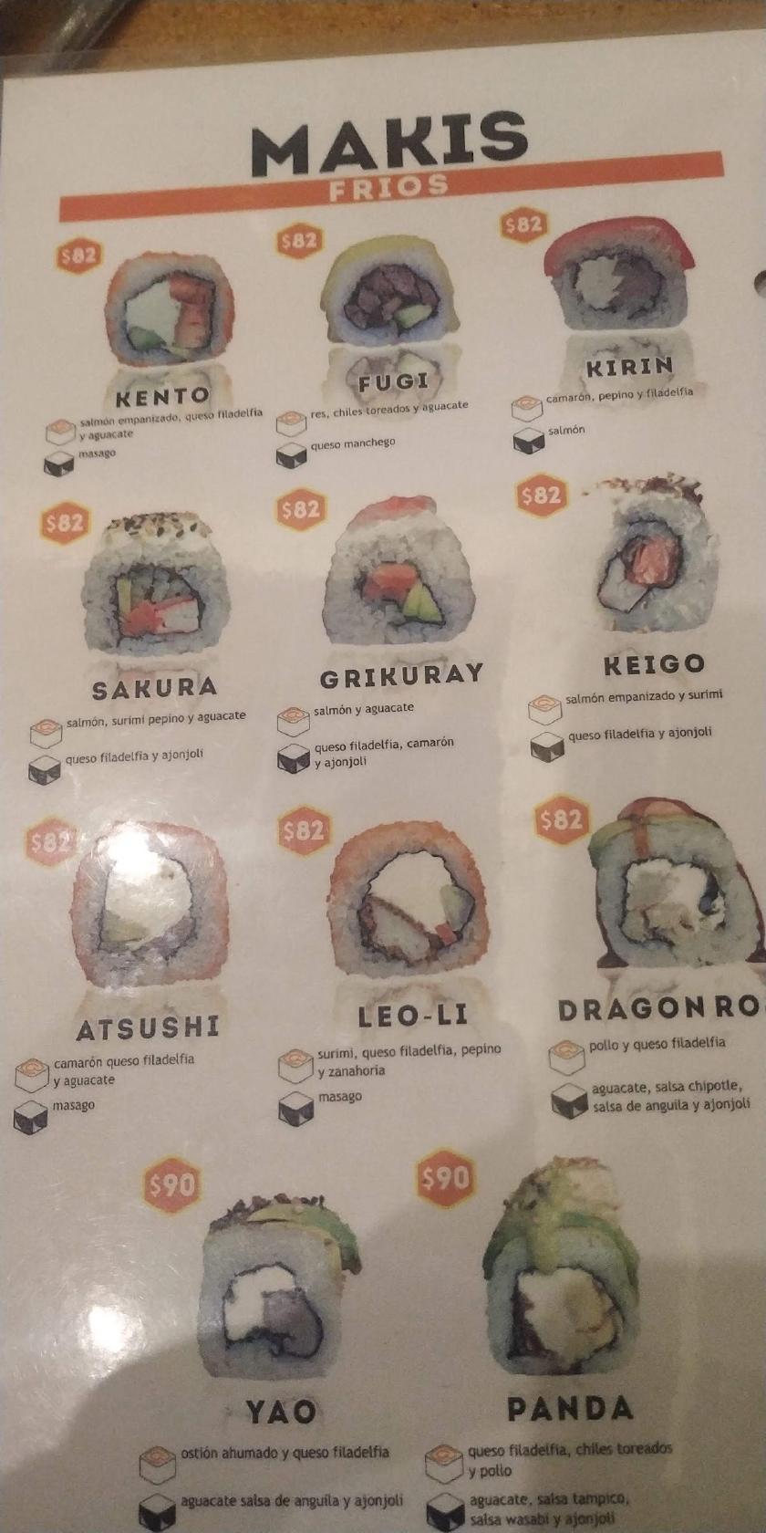 Carta del restaurante Sushi-inari, San Luis Potosi, Av Himno Nacional 4175C