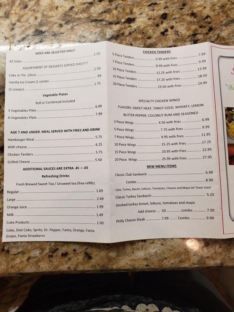 Menu at Suga's Diner restaurant, Stanton