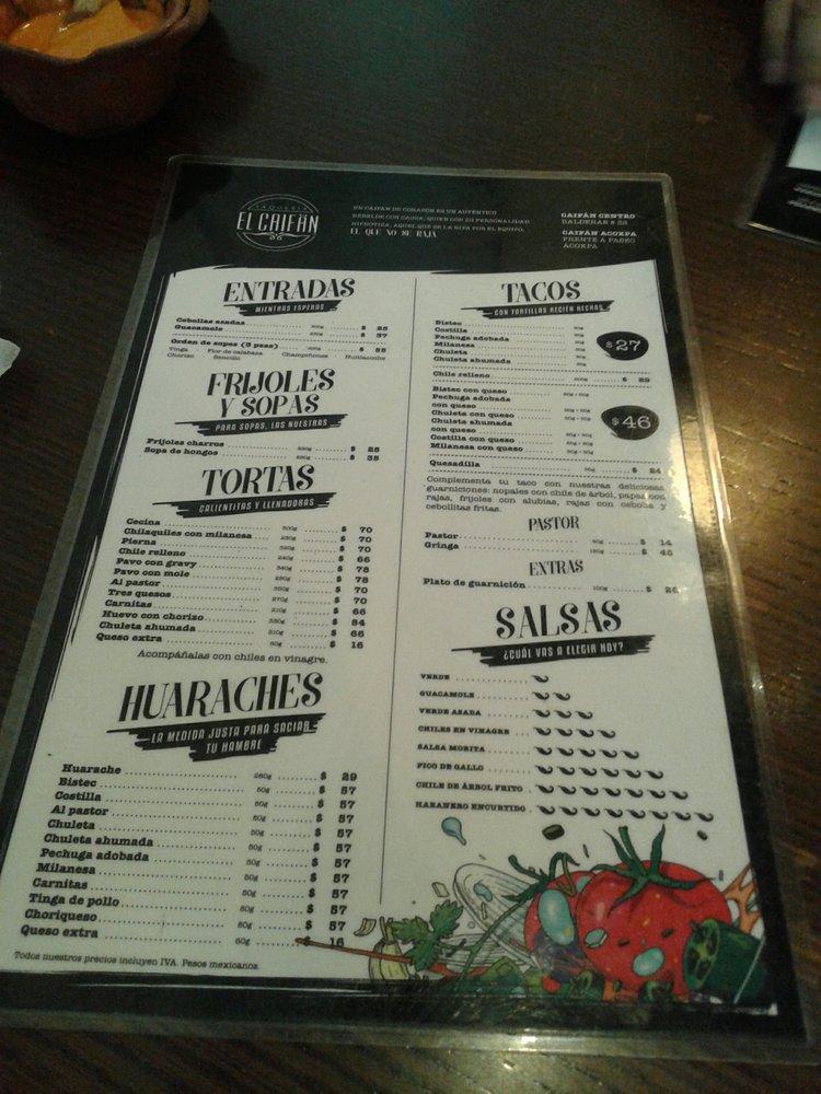 Carta del restaurante Taquería El Caifán Alameda, Ciudad López Mateos