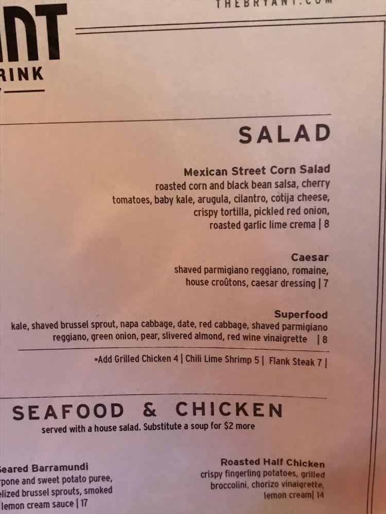 Menu at The Bryant pub & bar, West Lafayette, Sagamore Pkwy W