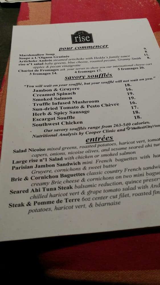 Menu at rise soufflé - Dallas pub & bar, Dallas