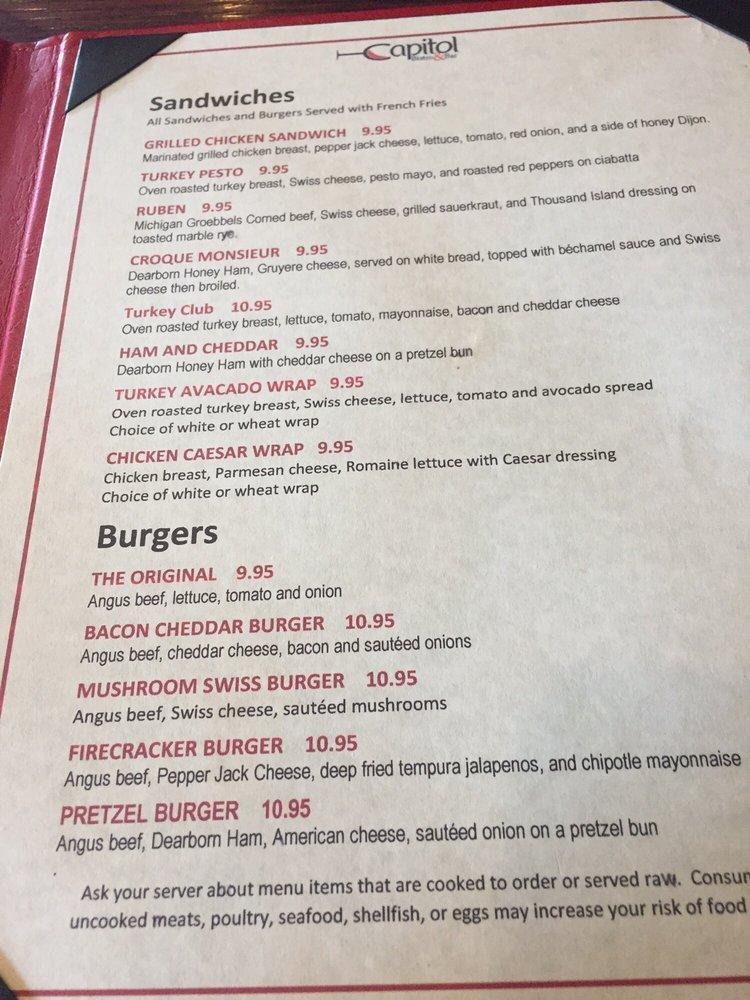 Menu at Capitol Bistro & Bar, Romulus