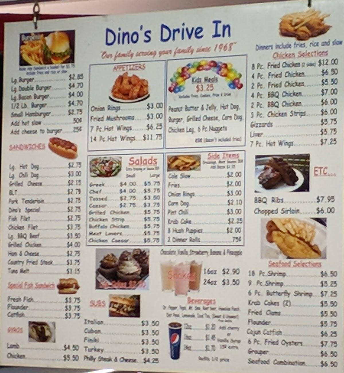 Menu at Dino's Drive-In BBQ, Winter Haven